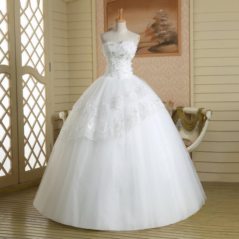 HS351 Sweetheart Tulle Floor Length Lace Up Corset Ball Gown Wedding Dress on Luulla